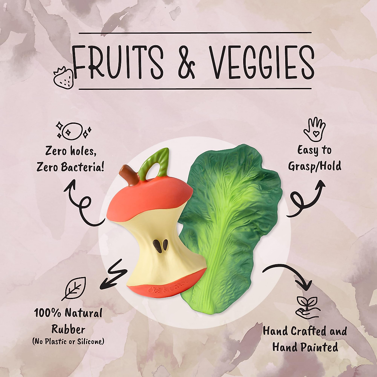 Oli & Carol Natural Rubber Teether - Vegetable Shaped Teething Toy for Babies 0-12 Months | Baby Teething Relief | Teethers for Infants 0-6 & 6-12 Months | Natural Hevea Rubber (Kendall The Kale)