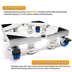 Jolitac Washing Machine Base Stand Movable Adjustable Bases for Refrigerator, 8 Strong Feet Multi-functional 4 Locking Rubber Swivel Wheels Roller Dolly for Dryer (8 feet, 4 wheels)