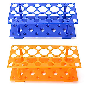 QWORK Centrifuge Tube Holder Set - Plastic Test Tube Rack (2 Pack) in Blue and Orange, Accommodates 10ml, 15ml, and 50ml Tubes, Detachable Stand