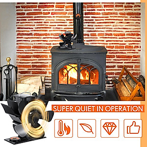 VIHOSE 2 Pcs 5 Blades Wood Stove Fan with 2 Thermometer Heat Powered Stove Fan Fireplace Fan for Wood Burning, Pellet, Burner, Log Stoves