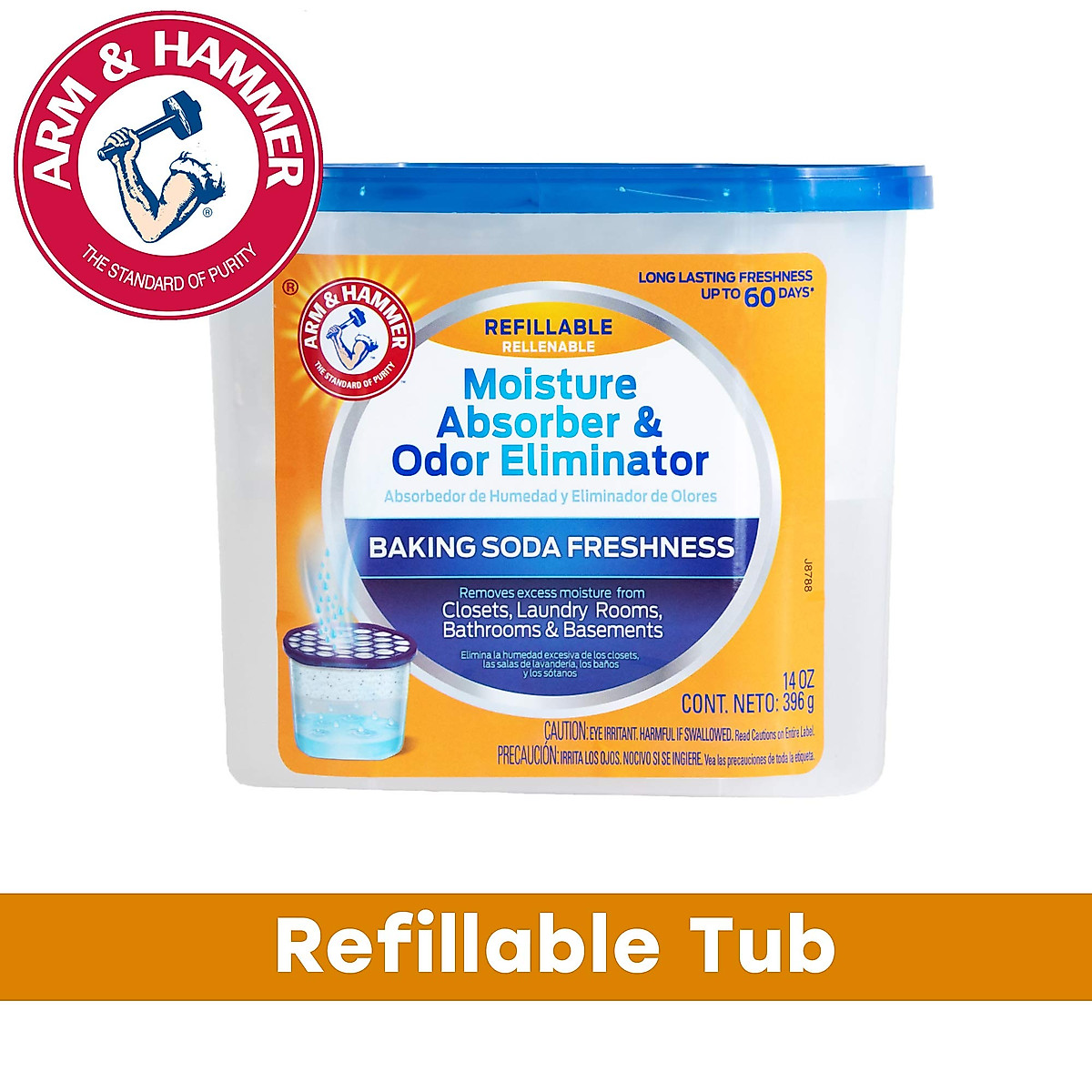 Arm & Hammer Fragrance Free Refillable Moisture Absorber and Odor Eliminator 14 oz. Tub