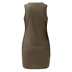 Padaleks Women's Sleeveless Round Neck T Shirt Dress Casual Tie Waist Ruched Bodycon Mini Dresses Knee Length