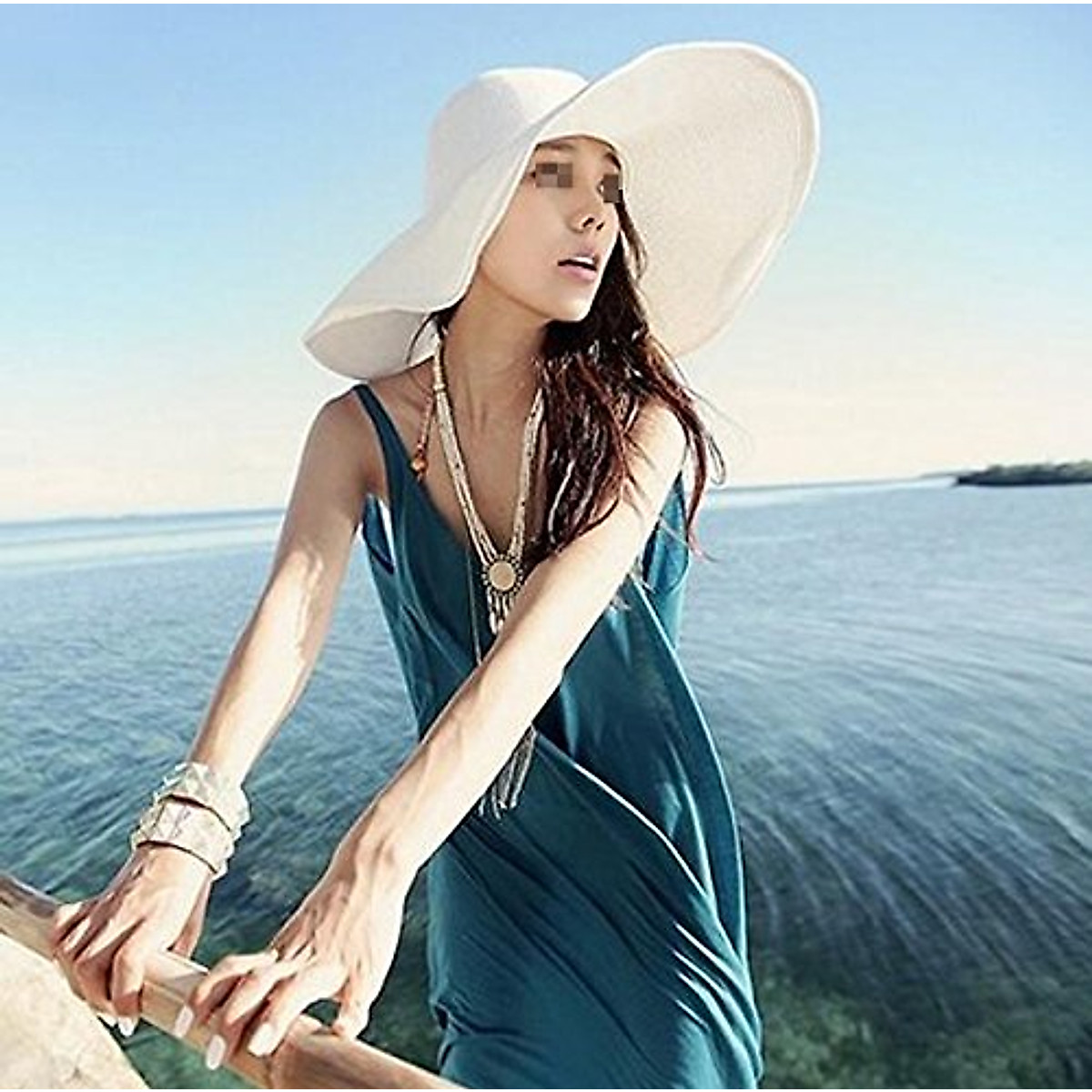 Womens Floppy Straw Hat Wide Brim Foldable Packable Braid Cap UV Protection Summer Gardening Hiking Beach Sun Hat (White)