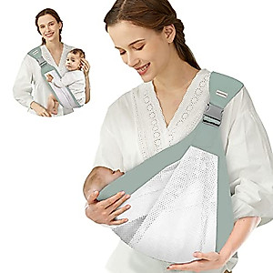 Adjustable Baby Sling Carrier for Newborn, Breathable Mesh One Shoulder Baby Holder Carrier, Baby Slings for Toddler Up to 45lbs (Blue Gray)