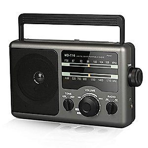 AM FM Portable Radio Transistor Radio with Best Reception, Battery Operated by 4 D Cell Batteries or AC Power, Big Speaker, 3.5 mm Earphone Jack, High/Low Tone Mode for Home, Outdoor, Gift