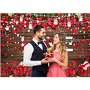 CHAIYA 7X5ft Mother's Day Backdrop Valentine Day Brown Wood Flower Love Heart Background Wedding Bridal Shower Party Decor Banner Valentine's Day Party Decoration CY-257