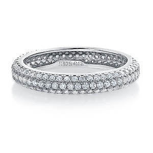 Gem Stone King 925 Sterling Silver White Moissanite Ring | 3 Rows Micro Pave Wedding Stackable Eternity Band For Women | 1.08 Cttw | Available In Size 5, 6, 7, 8, 9