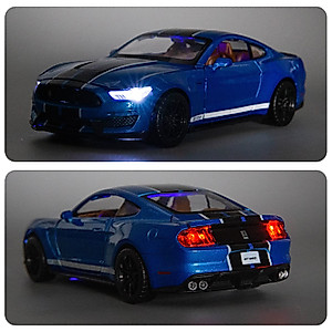 WAKAKAC Diecast Car1/32 Shelby GT350 Model Car Pull Back Collectible Toy Car with Sound and Light Toy Vehicle for Boys Adults Gift (Blue)