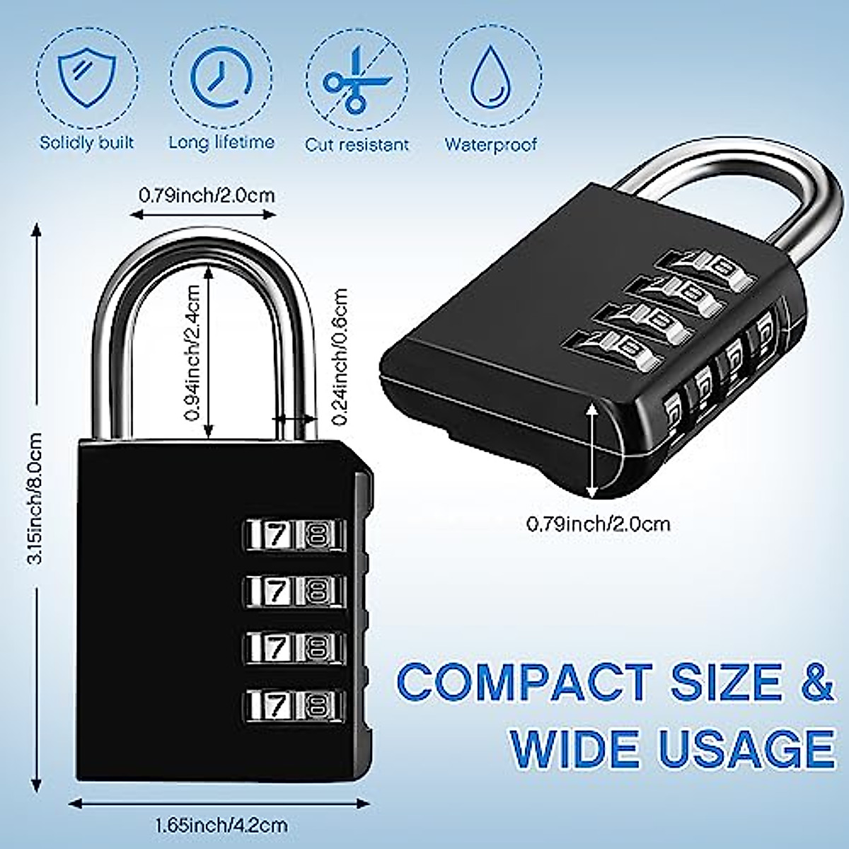 10 Pack Combination Lock Resettable 4 Digit Combination Padlock Waterproof Locker Locks Small Combo Locks Outdoor for School Gym Locker Fence Toolbox Gate Case Hasp Cabinet Storage(Multicolored)