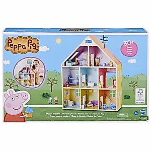 Peppa Pig Wooden Deluxe Playhouse, 8 Rooms, Includes 2 Fun Figures and 29 Accessories, Made of Responsibly Sourced Wood, for Ages 3 and Up (Amazon Exclusive)