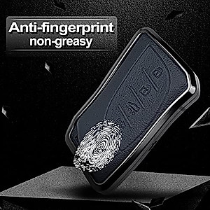 SK CUSTOM Black Leather and Aluminum Frame Smart Key Case Cover Compatible Lexus ES350 ES300h UX200 LS500 LS500H LC500 LC500h 4 Button Keyless Car Remote Accessory