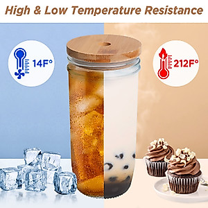 MCleanPin 24OZ Glass Cups with Lids and Straws,Iced Coffee Cups with Lids,Reusable Boba Cups,Smoothie Cups,Mason Jars Cups with Lids and Straws,Drinking Glasses Cups,Glass Tumbler for Travel