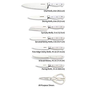 Farberware Edgekeeper 16-Piece Stainless Steel Block Set with Built-in Knife Sharpener, High-Carbon Stainless Steel Kitchen Knife Set with Ergonomic Handles, Acacia