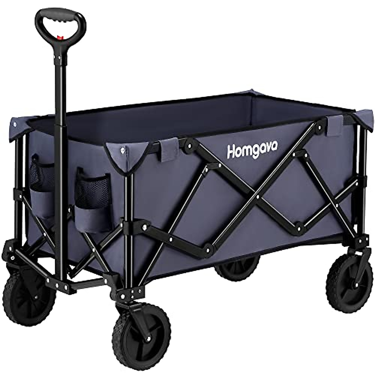 Homgava Collapsible Folding Wagon Cart,Outdoor Beach Wagon,Heavy Duty Garden Cart with All Terrain Wheels,Portable Large Capacity Utility Wagon for Camping Fishing Sports Shopping, Grey