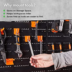 VonHaus 50 Piece Wall Mounted Plastic Pegboard and Shelf Tool Organizer - DIY Garage Storage Wall Mount System with Rack and 50 Assorted Hook Accessories - Tool, Parts and Craft Organizer