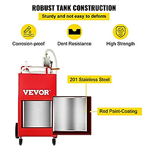 VEVOR 30 Gallon Fuel Caddy, Gas Storage Tank & 4 Wheels, with Manuel Transfer Pump, Gasoline Diesel Fuel Container for Cars, Lawn Mowers, ATVs, Boats, More, Red