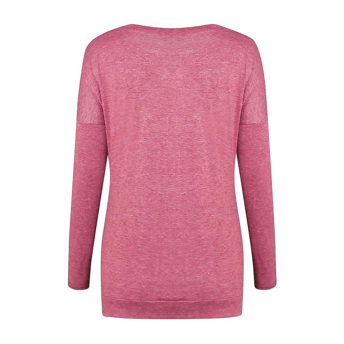 Women Long Sleeve Shirts Loose Side Button Trim Blouse Classic Color Patchwork V-Neck Tunic Pullover Tops Pink