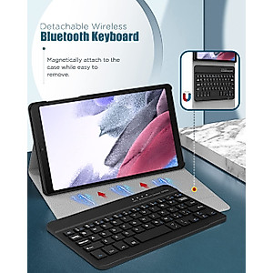 MoKo Keyboard Case Compatible with Samsung Galaxy Tab A7 Lite 8.7-Inch 2021 (SM-T225/T220/T227), Slim Lightweight Stand Cover with Magnetically Detachable Wireless Bluetooth Keyboard, Marble White