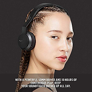 House of Marley EM-JH101-BK Rebel Wireless Bluetooth On Ear Headphones with a Microphone, Black,Large