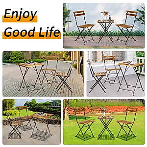 BLKMTY Folding Patio Bistro Set 3-Piece Outdoor Patio Furniture Sets Folding Table and Chairs Wood Bistro Set Balcony Cafe Table Square Patio Table Chair for Porch, Garden, Backyard, Nature