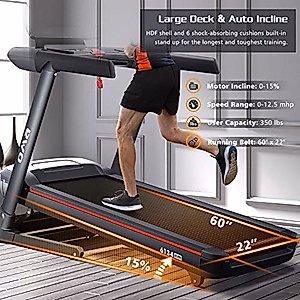 OMA Treadmill for Home 6134EAI with 15% Auto Incline 350 LBS Capacity Folding Exercise Treadmill for Running