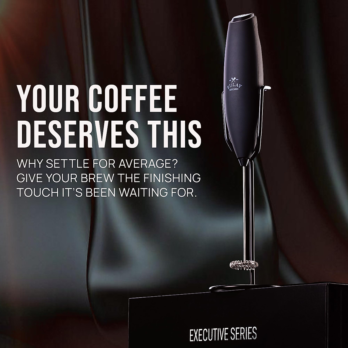 Zulay Executive Series Ultra Premium Gift Milk Frother For Coffee With Improved Stand - Coffee Frother Handheld Foam Maker For Lattes - Electric Milk Frother Handheld For Cappuccino, Frappe, Matcha