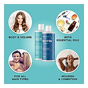 Volumizing Biotin Shampoo and Conditioner Set - Sulfate Free Shampoo and Conditioner for Dry Damaged Hair Care - Thinning Hair Shampoo and Conditioner with Nourishing Biotin Coconut Oil and Keratin