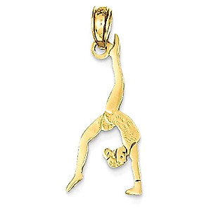 IceCarats 14K Yellow Gold Gymnast Necklace Gymnastics Charm Sports Pendant 25mm x 10mm Only