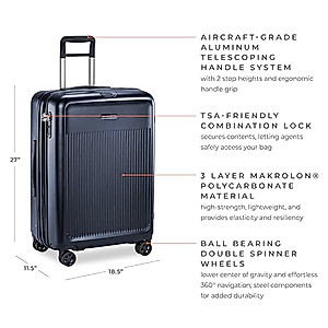 Briggs & Riley Sympatico Hardside Medium Spinner Luggage, Matte Navy, 27-Inch Checked