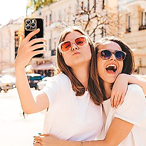 ICREEFUN for iPhone 14 Pro Case, Cute Love Heart Plating Luxury Phone Case for Women Girls, Full Camera Protection & Raised Corners Bumper Slim Shockproof Protective Phone Cover 6.1 Inch, Black