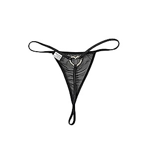 WDIRARA Women's Snakeskin Print Heart Ring Panty Strappy Underwear Thong Black Rhinestone S