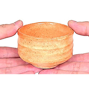 Mino Ware Traditional Japanese Yunomi Tea Cups, Mini Matcha Bowl, Orange AKA SHINO Design for Green Tea, Matcha Tea Set of 2