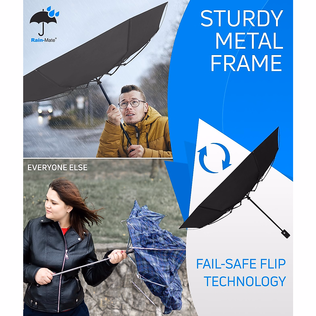 Rain-Mate Compact Travel Stick Umbrella - Pocket Portable Folding Windproof Mini Umbrella - Auto Open and Close Button and 8 Rib Reinforced Canopy