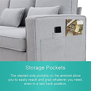 Favfurish 104" 4-Seater Modern Linen Fabric Sofa with Armrest Pockets,Minimalist Style Wood Frame Couch,w/ 4 Pillows,for Living Room,Apartment,Office,Light Grey