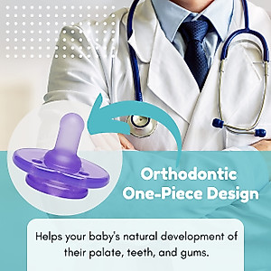 Nookums Pacifier 4 Pack - Orthodontic Single Piece Design - 100% Medical Grade Silicone - BPA Free, Latex Free, Phthalate Free - Paci-Plushies Pacifier Replacement (Purple)