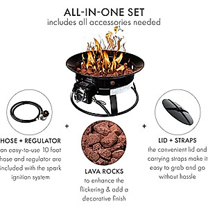 Mazatzal 20" Upgrade Portable Propane Fire Pit 52,000 BTU Outdoor Smokeless Gas Firepit Mini Electric Fire Pits for Outside Camping Campfire RV Backyard Deck Patio with Lid & Strap Lava Rock Stone