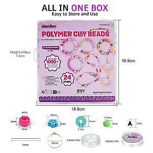 Gionlion 1000PCS Polymer Clay Beads Bracelet Making kit, 30 Style Cute Fun Fruit Flower Rainbow Butterfly Animal Heart Star Beads Charms for Jewelry Necklace Making Christmas Gift for Girls