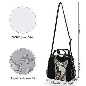 Lunch Box Women Boys Girls Funny Husky Dog Lunch Bag Insulated Thermos Tote with Water Bottle Holder & Removable Shoulder Strap for Back to School Travel Work