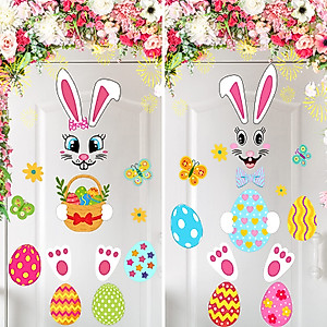 10 Sheets Happy Easter Door Stickers Decor Lovely Bunny Egg Door Stickers Colorful Easter Door Decorations Easter Adorable Wall Decals with Butterfly Rabbit Expression Wall Sticker for Party Decor