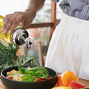 Suli Glass Olive Oil Dispenser Bottle -2 Pack17oz Oil and Vinegar Cruet Set with Steel Spouts and Labels for Kitchen Cooking, Salad Dressing, and BBQ (Silver)