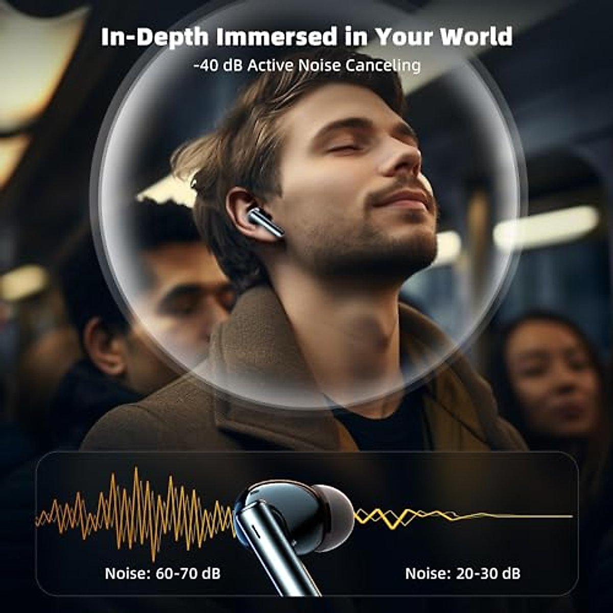 Skysay Wireless Earbuds, 𝟰𝟬dB Active Noise Cancelling Bluetooth Ear Buds (𝗔𝗡𝗖), Bluetooth 5.3 Earbuds with LED Power Display Charging Case, Wireless Headphones with Mic for Phone Laptop (Black)