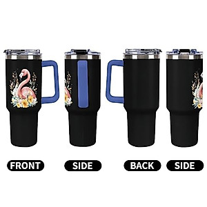 Flamingos In The Floral Bush 40oz Water Bottle Double Wall Insulated Tumbler with Handle Leakproof Travel Mug Deep Blue-style