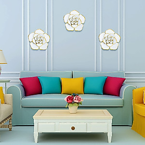 Chuangdi 3 Pieces Large Wall Metal Flowers Multiple Layer Home Decoration for Indoor Outdoor Home Garden Office Living Room Garden Porch Patio (White,8 Inch)