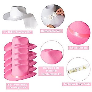 Chug Buddy Set of 7 Cowgirl Hats Bride Cowgirl Hat with Bride to Be Sash and Veil for Bachelorette Party- Favors, Supplies, Decorations, Gifts