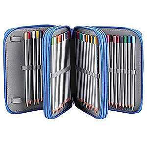 Gullor Large Capacity 3 Layers Pencil Bag Pencil Holder Organizer - 78 Slots for Colored Pencils, Blue