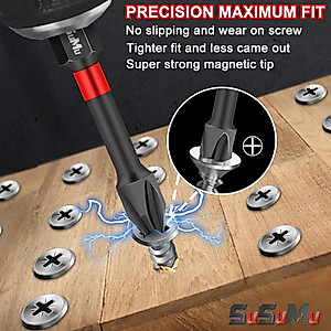 4 inch Magnetic Impact Phillips Bit #2 Insert Bits Anti-Slip Long Phillips Screwdriver Bits Magnetic PH2 1/4 Inch Hex Shank Cross Impact Driver Bit with Case for Power Drill (6PC,100mm)
