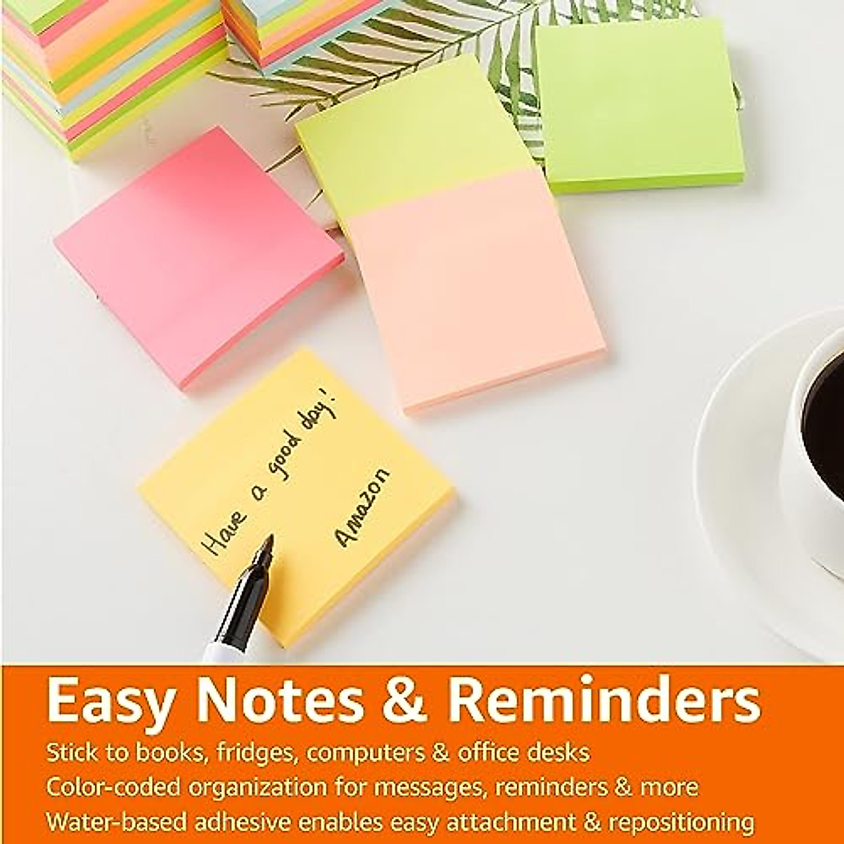 Amazon Basics Square Sticky Notes, 3 x 3-Inch, Assorted Colors, 24-Pack