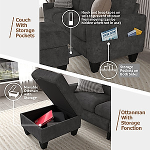 Youmumeub Sectional Sofa, L Shaped Couches for Living Room with Movable Ottoman Small Snowflake Sofas Modular Furniture Set for Apartment Small Space Loft