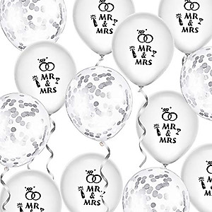 35 Pieces Wedding Balloons Romantic Mr Mrs Balloons Rose Gold Confetti Balloon for Wedding Anniversary Engagement Party (White)