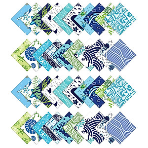 Soimoi Beach Ocean Print Precut 5-inch Cotton Fabric Quilting Squares Charm Pack DIY Patchwork Sewing Craft- Blue